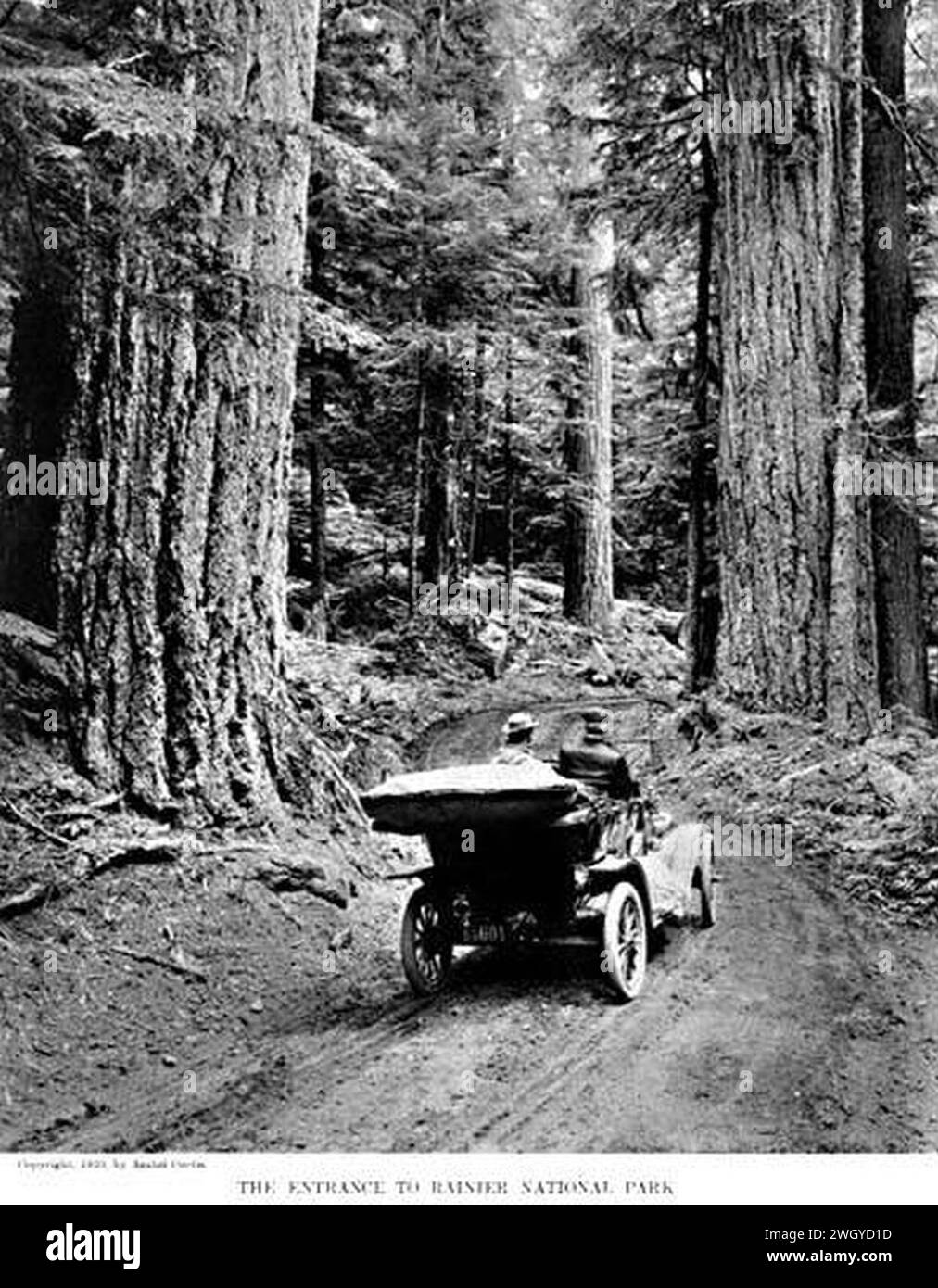 Automobile at the entrance to Mount Rainier National Park, 1910 ...