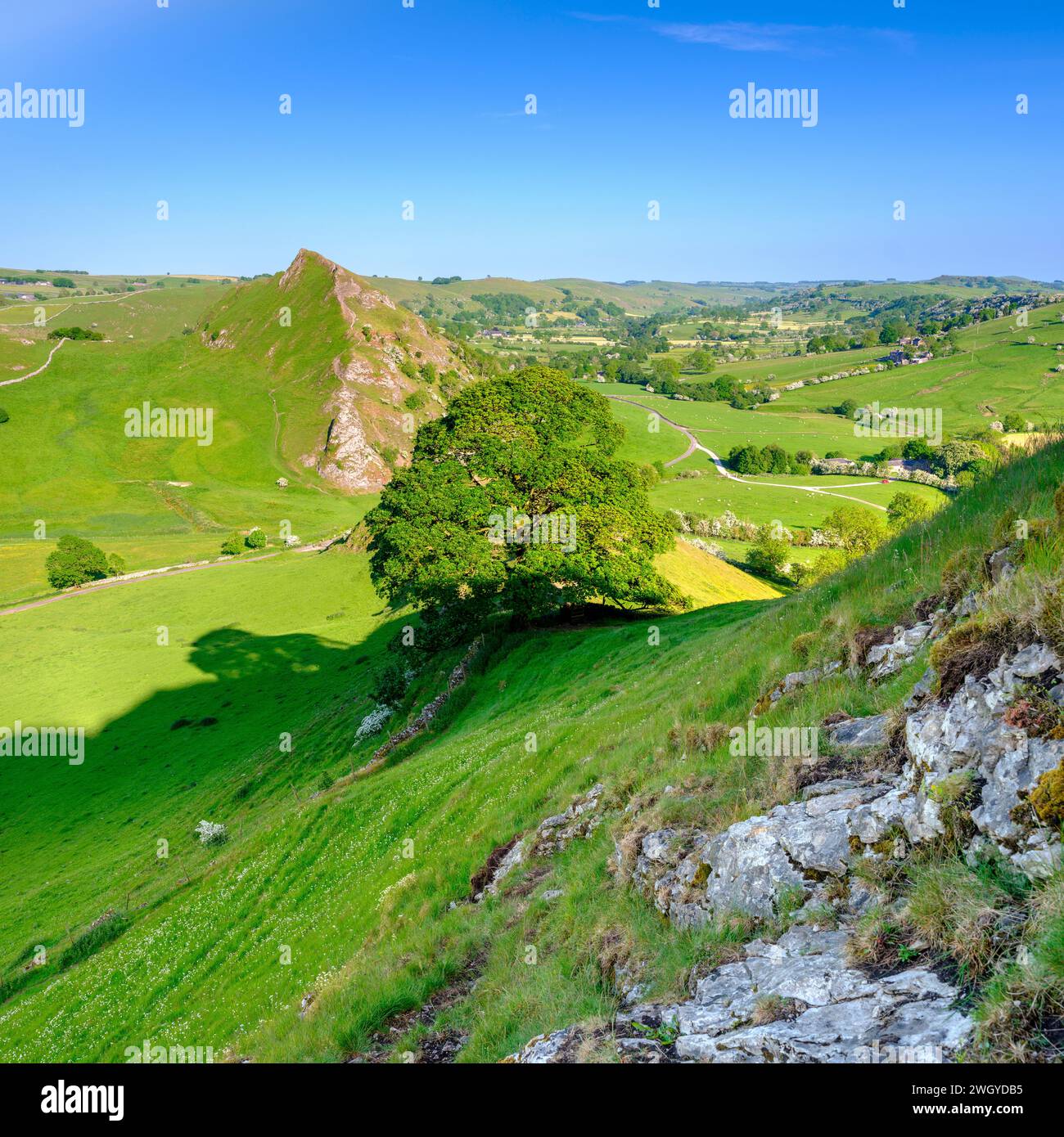 Buxton, UK - June 4, 2023: Summer evening light over Parkhouse Hill ...