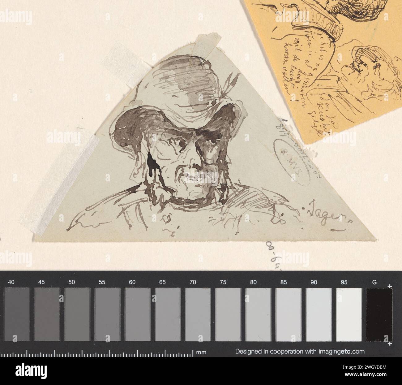 JAGER, Johannes TAVENRAART, 1843 drawing Head of a hunter. Signed on an ...