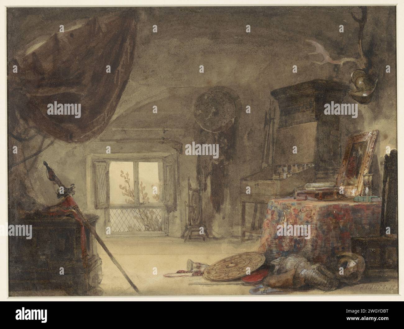 Zolderproof, furnished as Atelier, David Roberts, 1830 - 1839 drawing ...