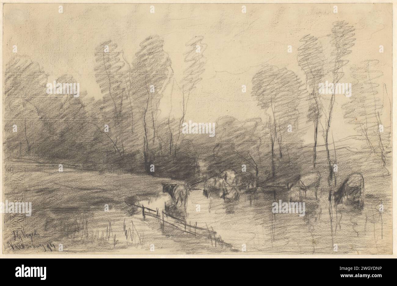 Landscape with cows near Valkenburg, Johannes Gijsbert Vogel, 1894 ...