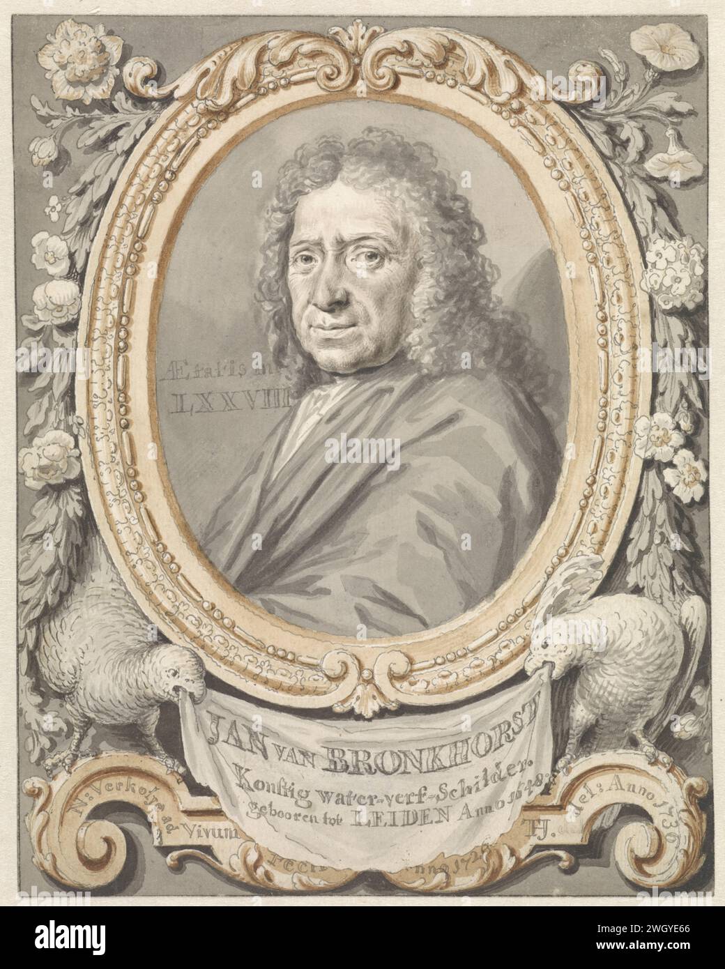 Portrait of Johannes (Jan) van Bronkhorst in frame with flowers and two ...