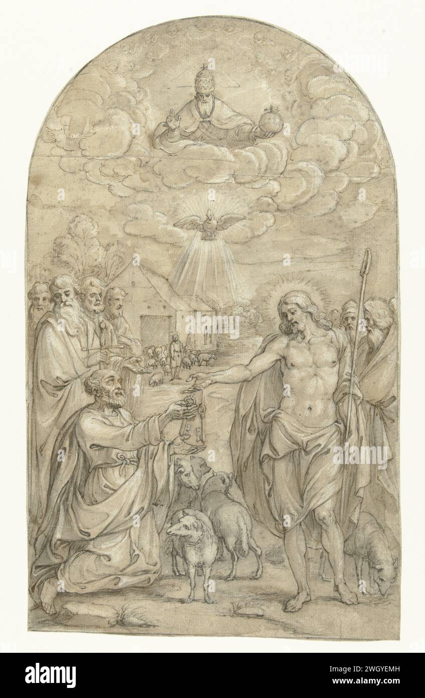 Key transfer, Pieter de Jode (I), 1615 - 1634 drawing Christ gives ...