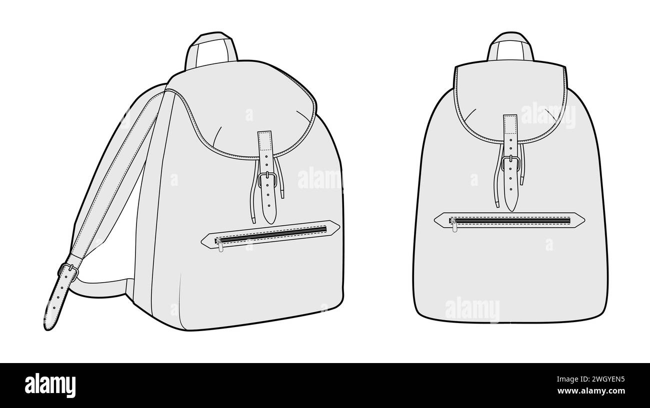 Camp backpack silhouette bag. Fashion accessory technical illustration ...