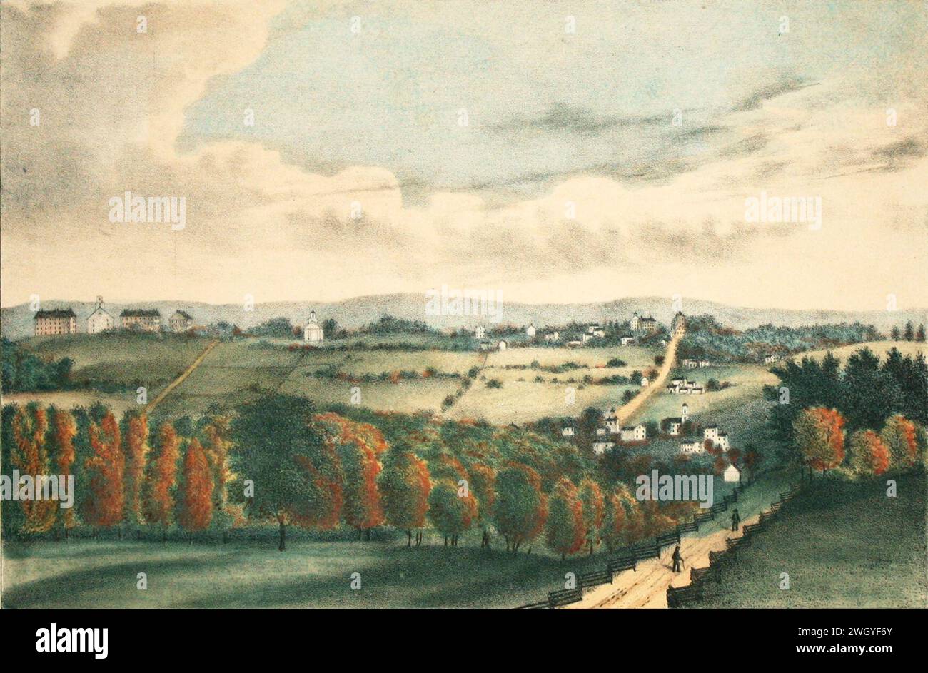 Autumnal Scenery, lithograph after Orra White Hitchcock (cropped Stock ...