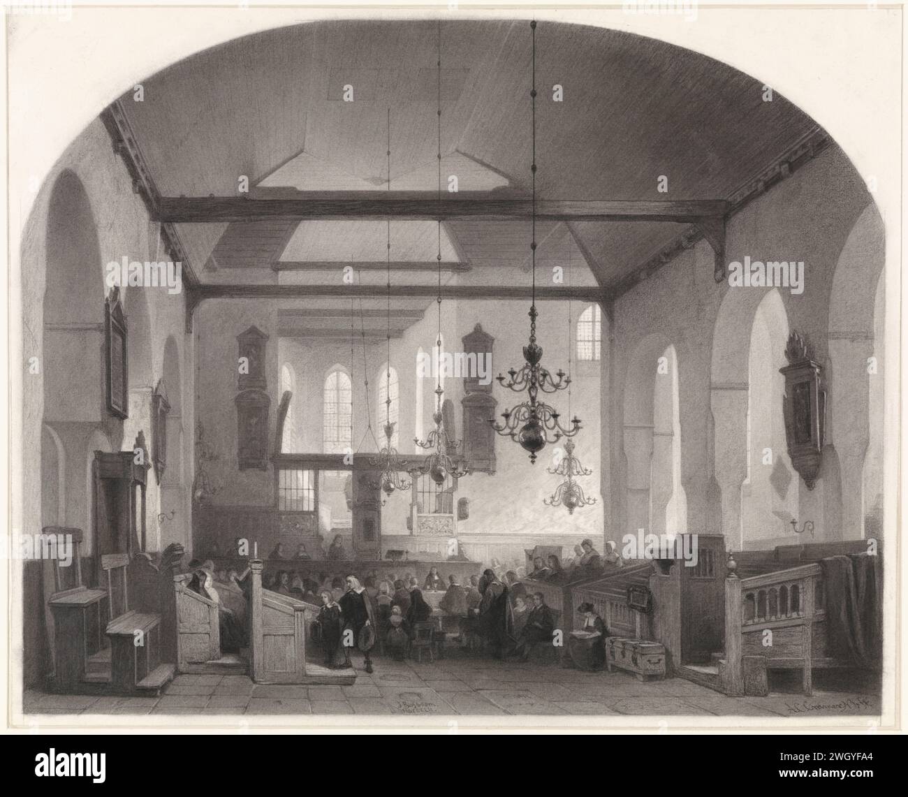 Church Interior, Anthony Cornelis Cramer, After Johannes Bosboom, 1852 ...