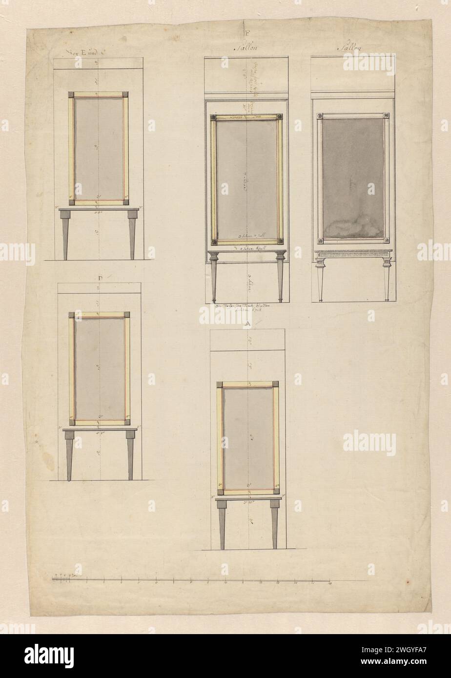 Five consolet tables with mirrors, anonymous, c. 1790 - c. 1800 drawing ...