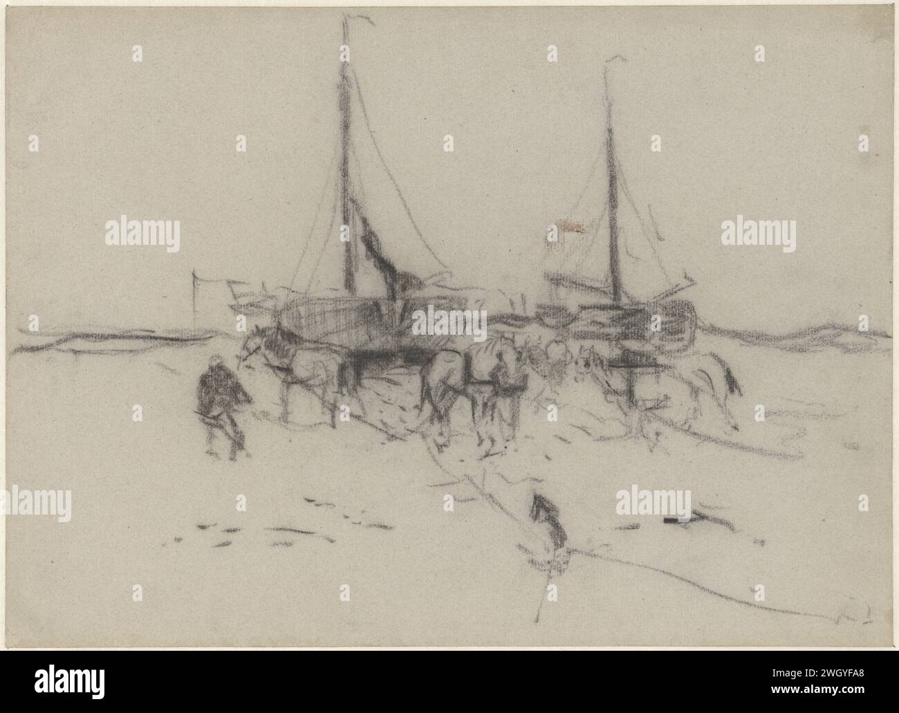 Fishing boats on the beach, Anton Mauve, 1848 - 1888 drawing paper ...