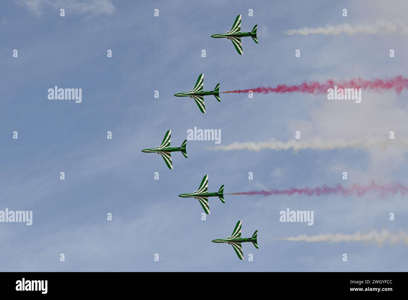 The Saudi Hawks, the Royal Saudi Air Force display team, preforms at an ...