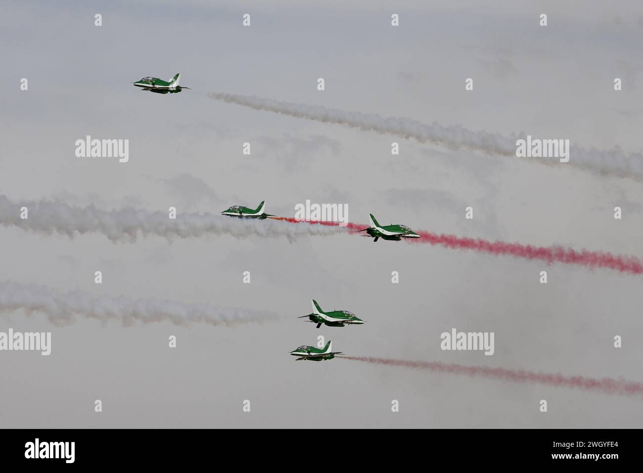 The Saudi Hawks, the Royal Saudi Air Force display team, preforms at an ...