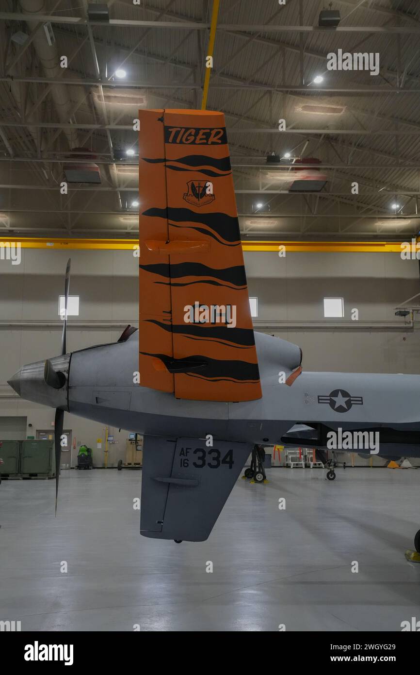 A tail wing of an MQ-9 Reaper in a hangar at Creech Air Force Base ... A tail wing of an MQ-9 Reaper in a hangar at Creech Air Force Base ...