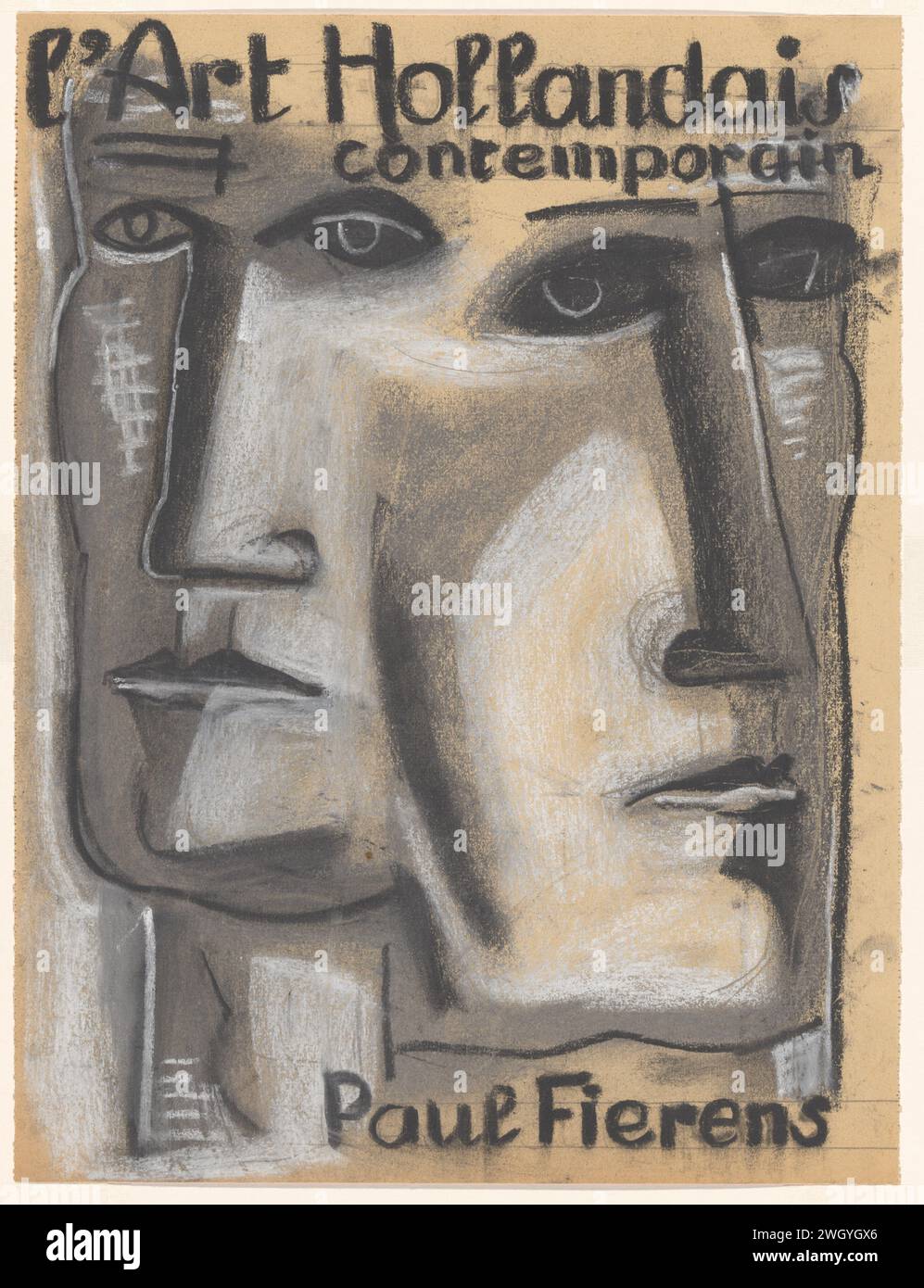 Two Faces, Leo Gestel, 1933 drawing Two angular faces in black and ... Two Faces, Leo Gestel, 1933 drawing Two angular faces in black and ...