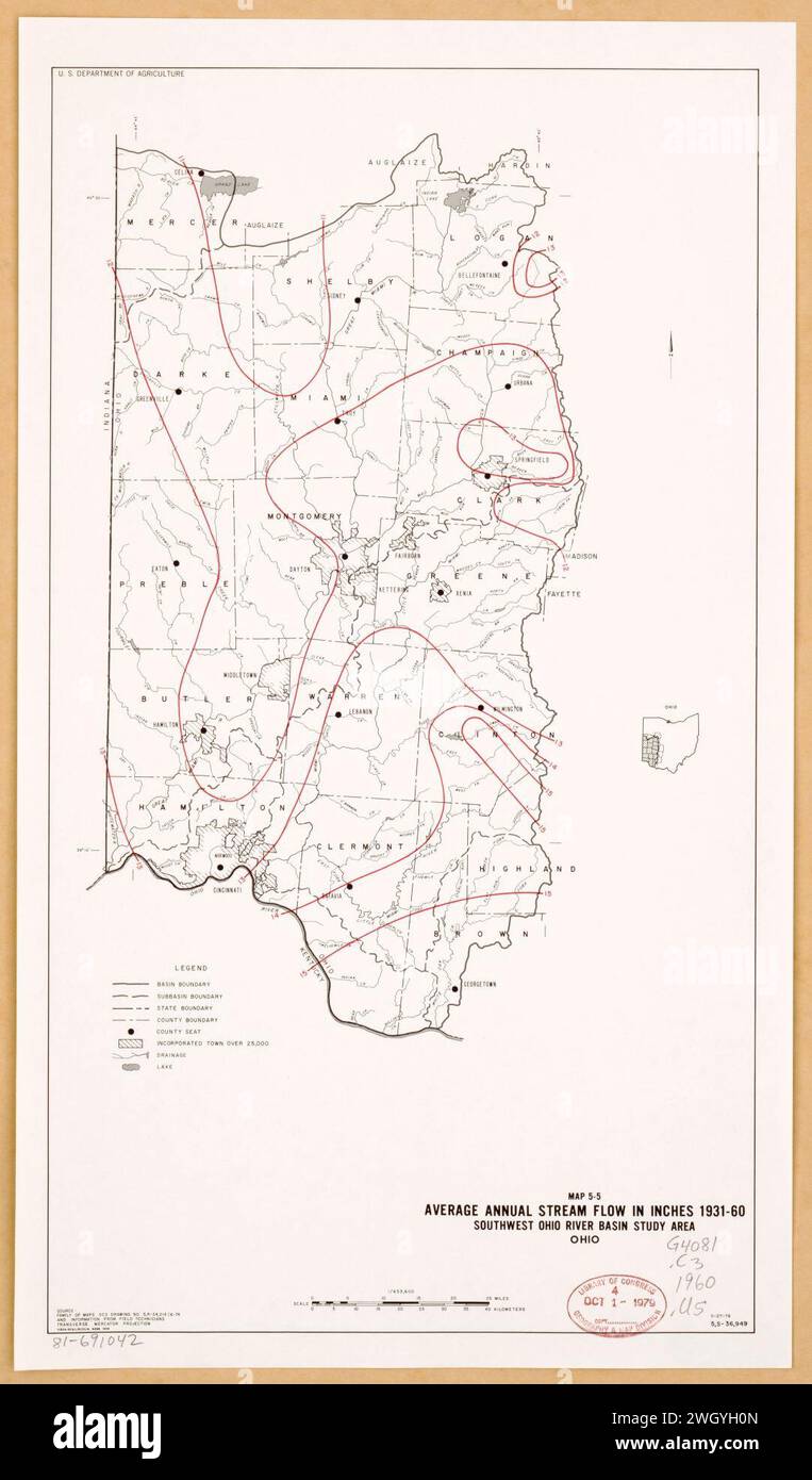 Average annual stream flow in inches, 1931-60, southwest Ohio River ...