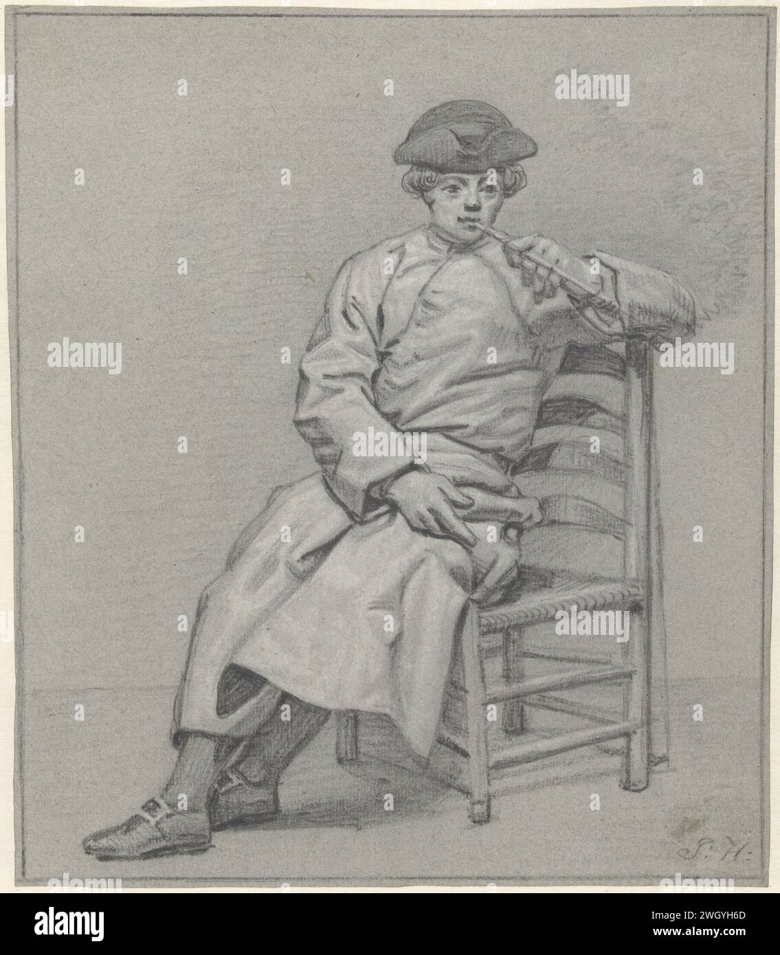 Seated, Pipe Smoking Lord, Jordanus Hoorn, 1776 drawing paper. chalk ...