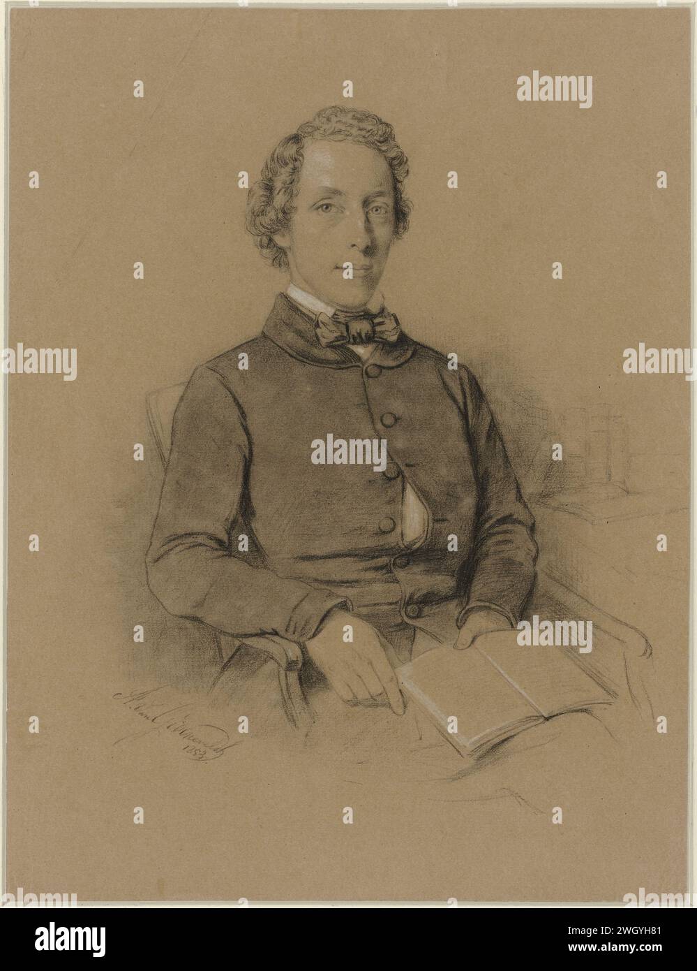 Portrait of Petrus Augustus De Génestet, sitting with a book on his lap ...