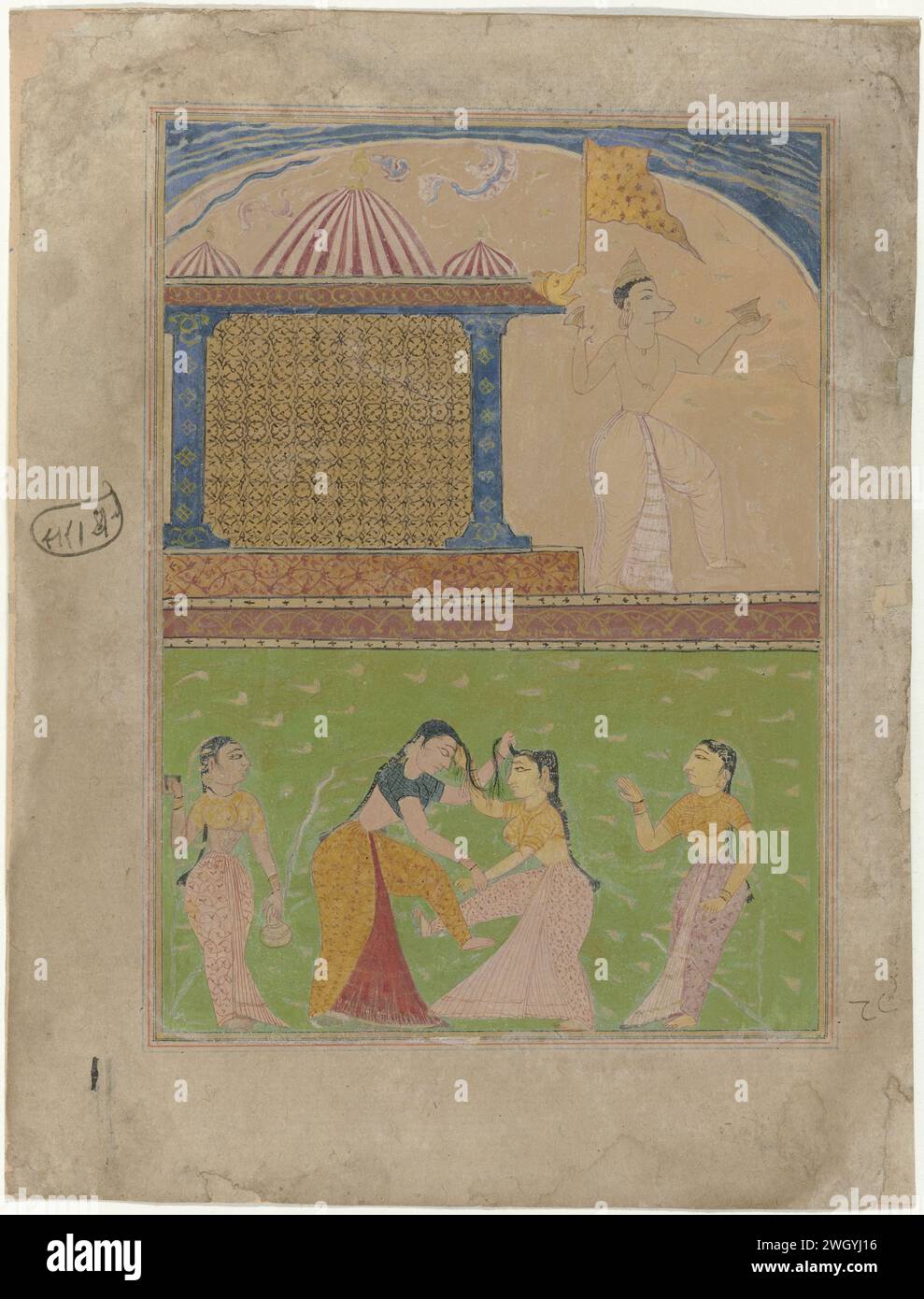 Fight between Mina and Chanda, Anonymous, 1640 - 1660 Indian miniature ...