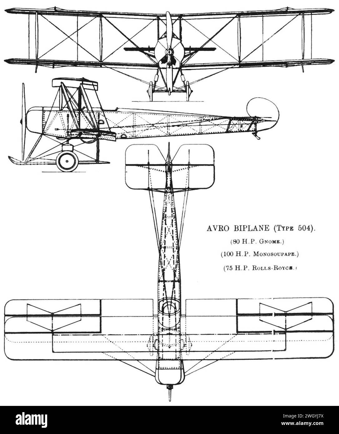 Avro 504K 3-view line drawing Stock Photo - Alamy