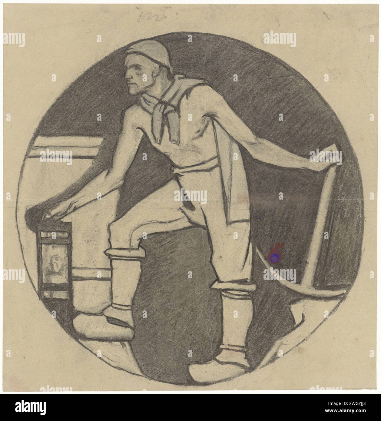 Miner with lamp and Houweel, Richard Nicolaüs Roland Holst, 1878 - 1938 ...