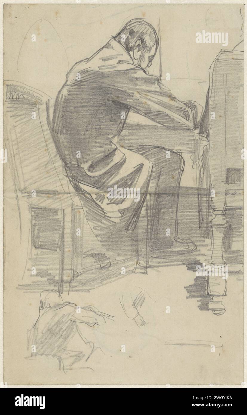 Sitting man at a table, Jac van Looij, 1865 - 1930 drawing paper ...