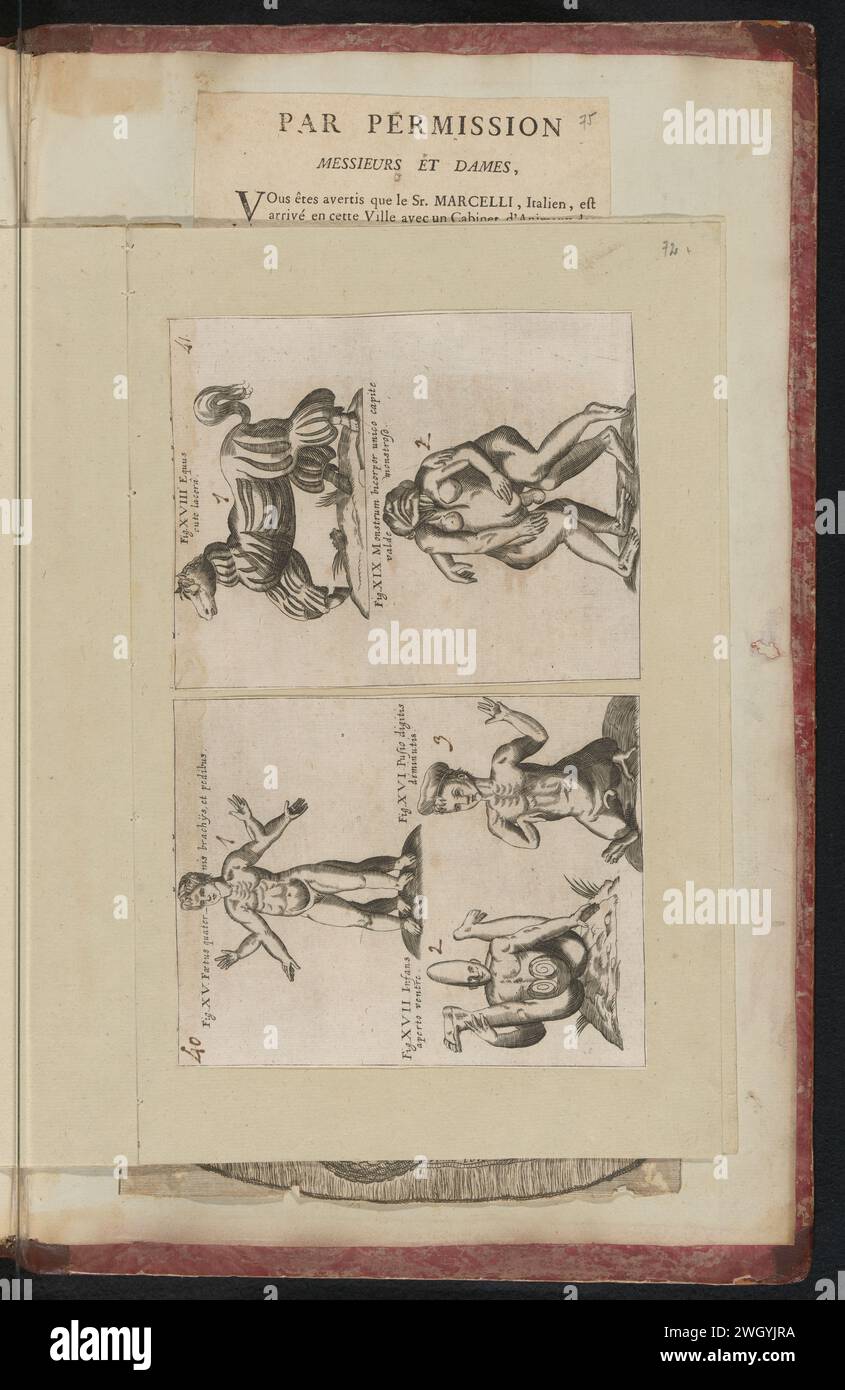 Deformed human figures and animals, Anonymous, 1665 - 1667 print Two ...