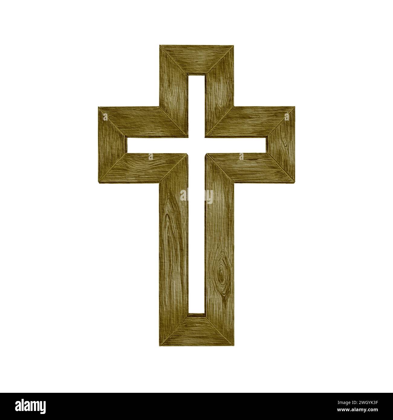 Wooden Christian cross.Watercolor clipart.Simple minimalism.The hand ...