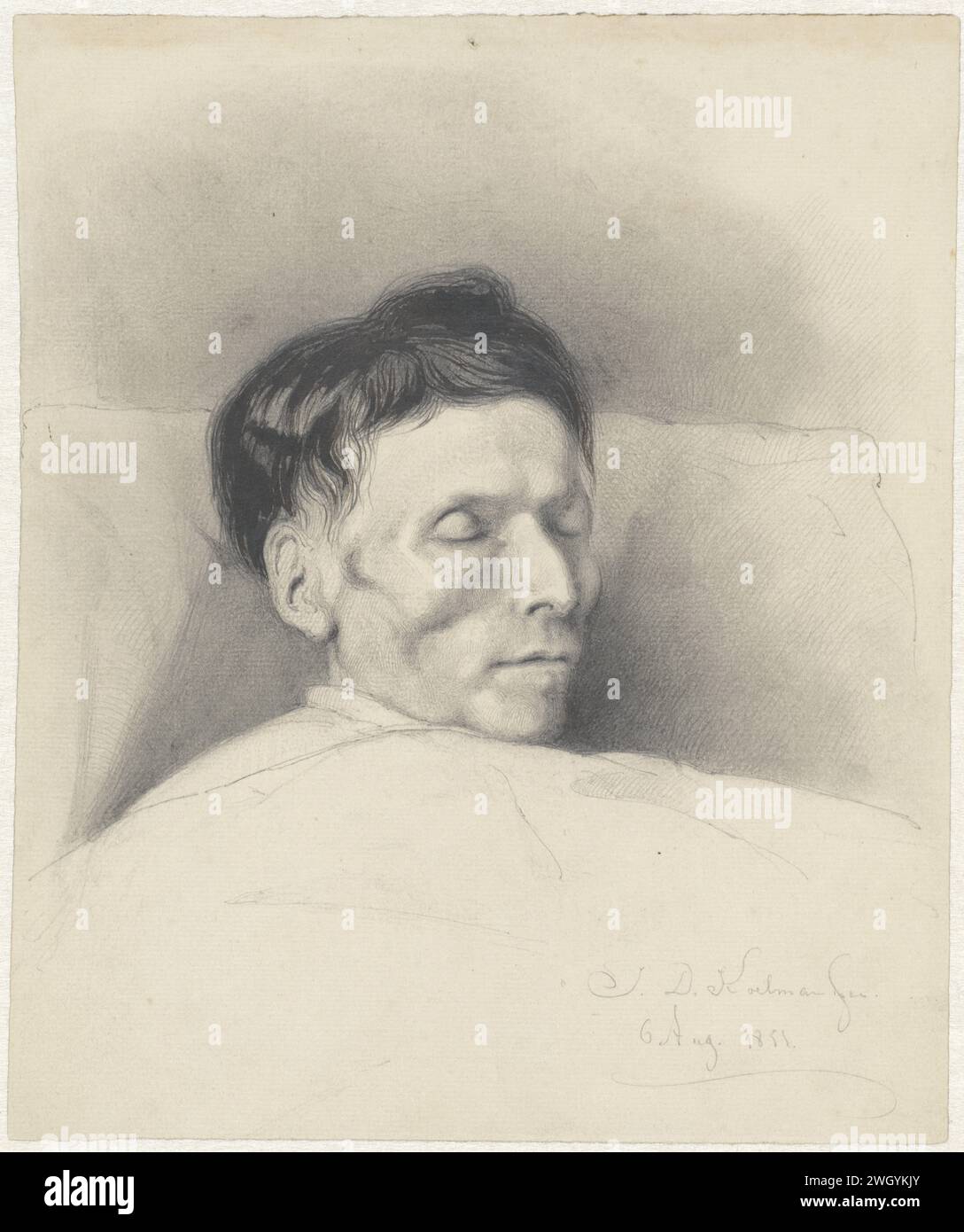 Portrait of a man on his deathbed, Johan Daniël Koelman, 1851 drawing ...