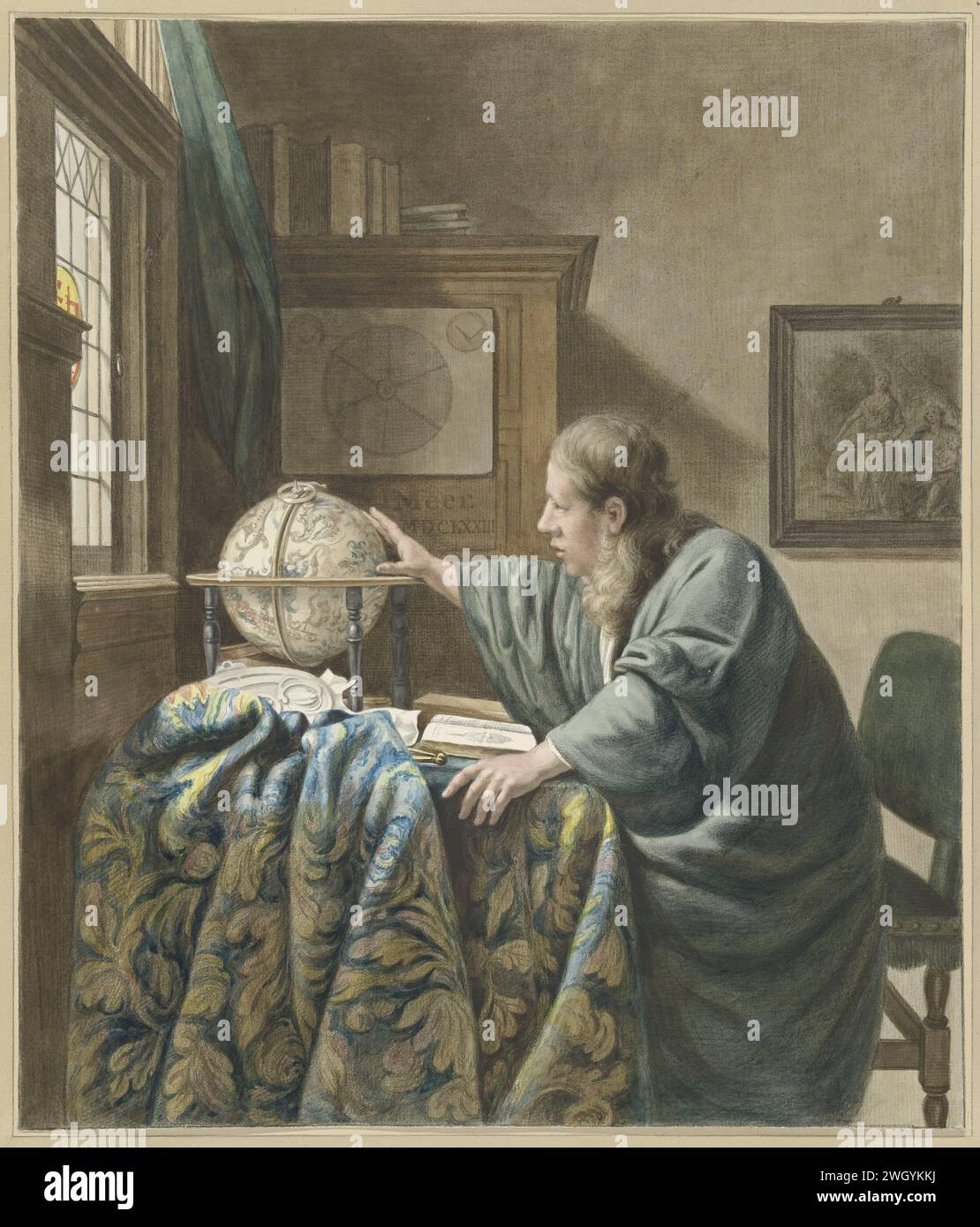 The astronomer, Abraham Delfos, After Johannes Vermeer, 1794 drawing paper. chalk. watercolor ...