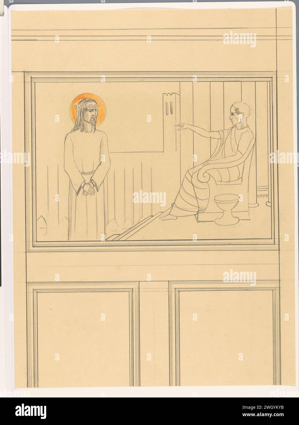 Christ for Pilate, Lodewijk Schelfhout, 1891 - 1943 drawing Design for ...