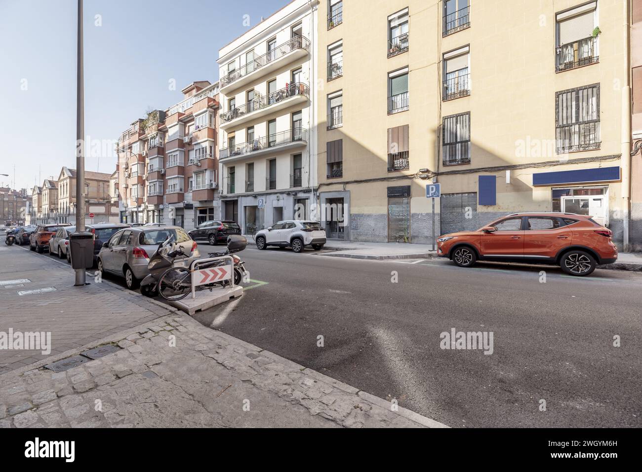 A central street in the city of Madrid with a single walking ...
