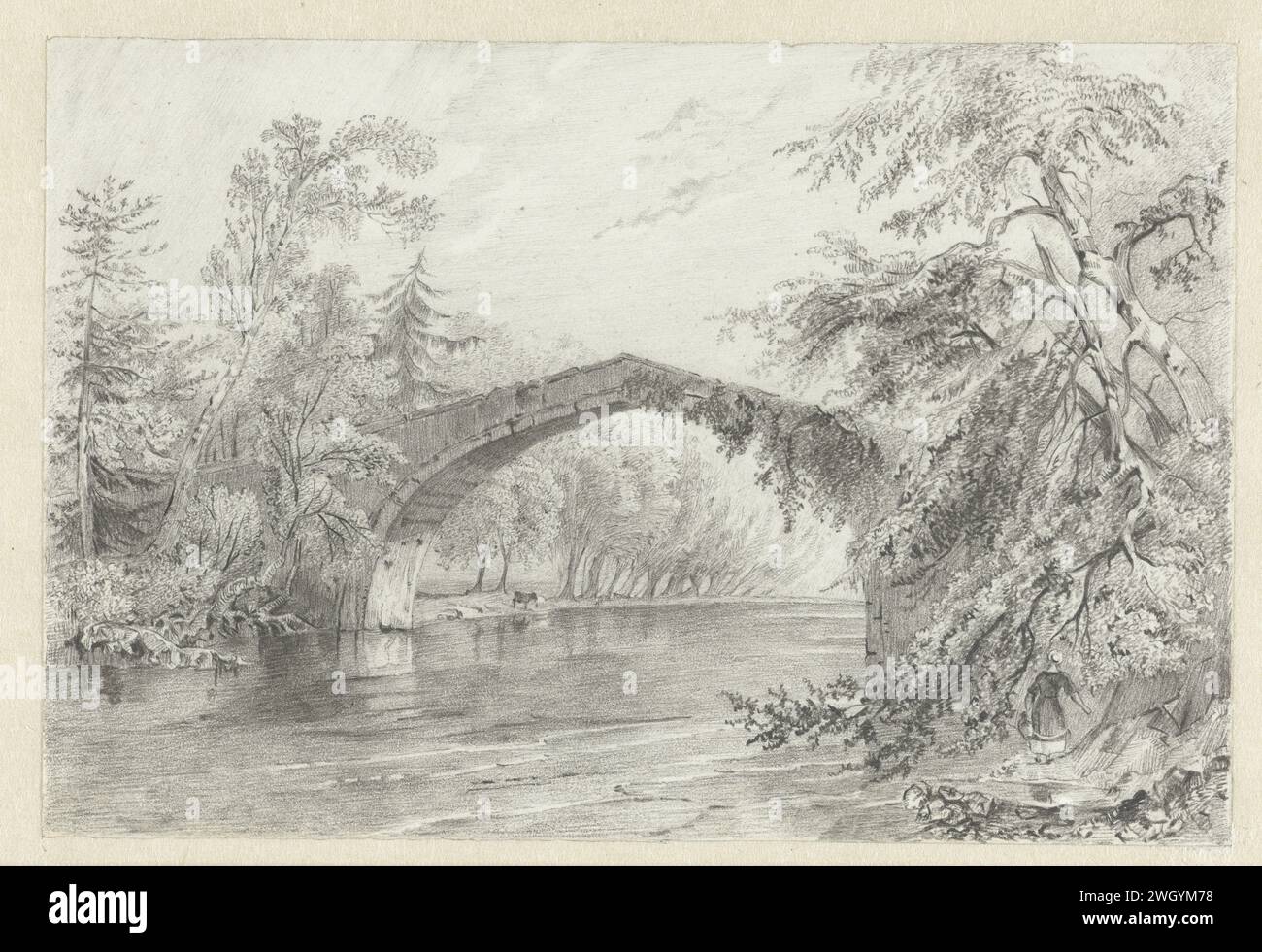 High bridge in a park, Jan Hendrik Droste, 1762 - 1838 drawing paper ...