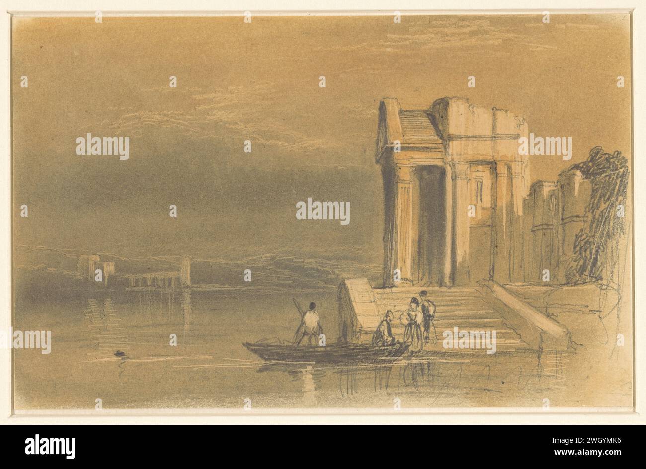 Temple ruins on a lake in an Italian landscape, William Clarkson ...