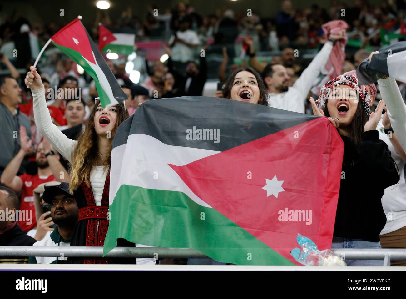 Ahmad Bin Ali Stadium, Al Rayyan, Qatar. 6th Feb, 2024. Jordan fans ...