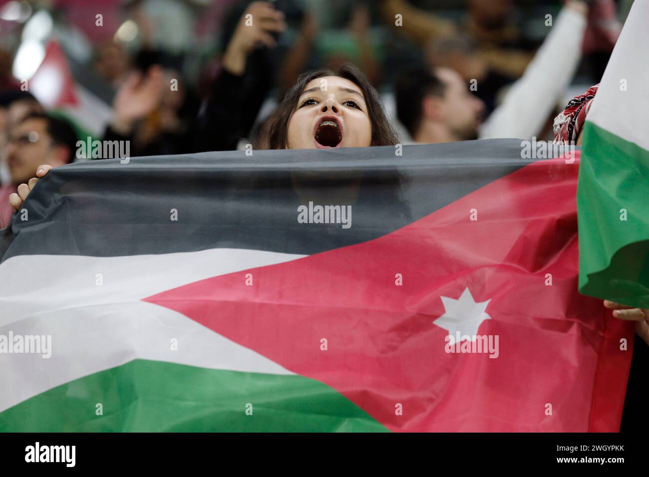 Ahmad Bin Ali Stadium, Al Rayyan, Qatar. 6th Feb, 2024. Jordan fans ...