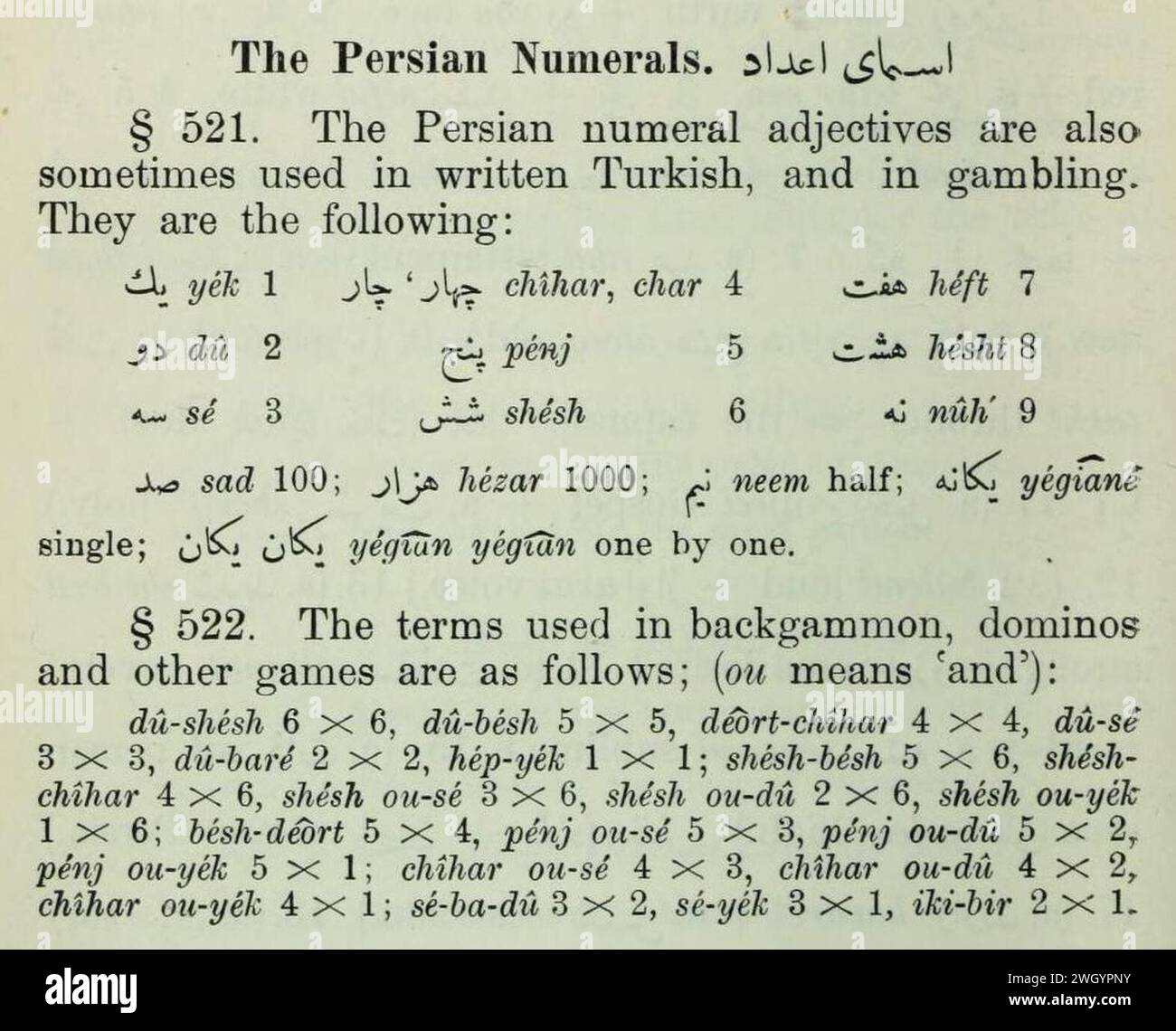 Backgammon and Dominos numbers in Ottoman Turkish, 1907 Stock Photo - Alamy
