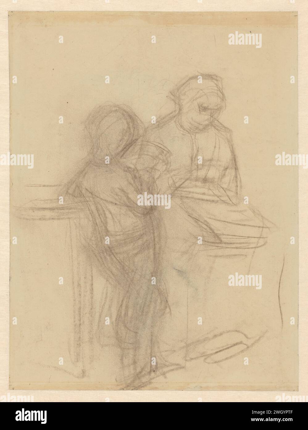 Sitting woman and standing child, Bernardus Johannes Blommers, 1855 ...