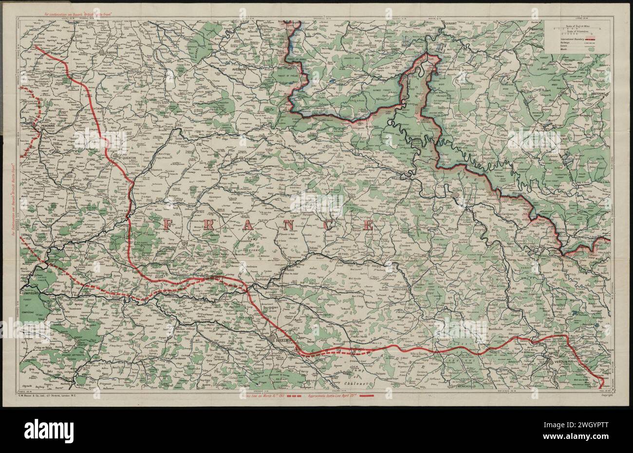 Bacon's large-scale map of the French battle front (Peronne to Verdun ...