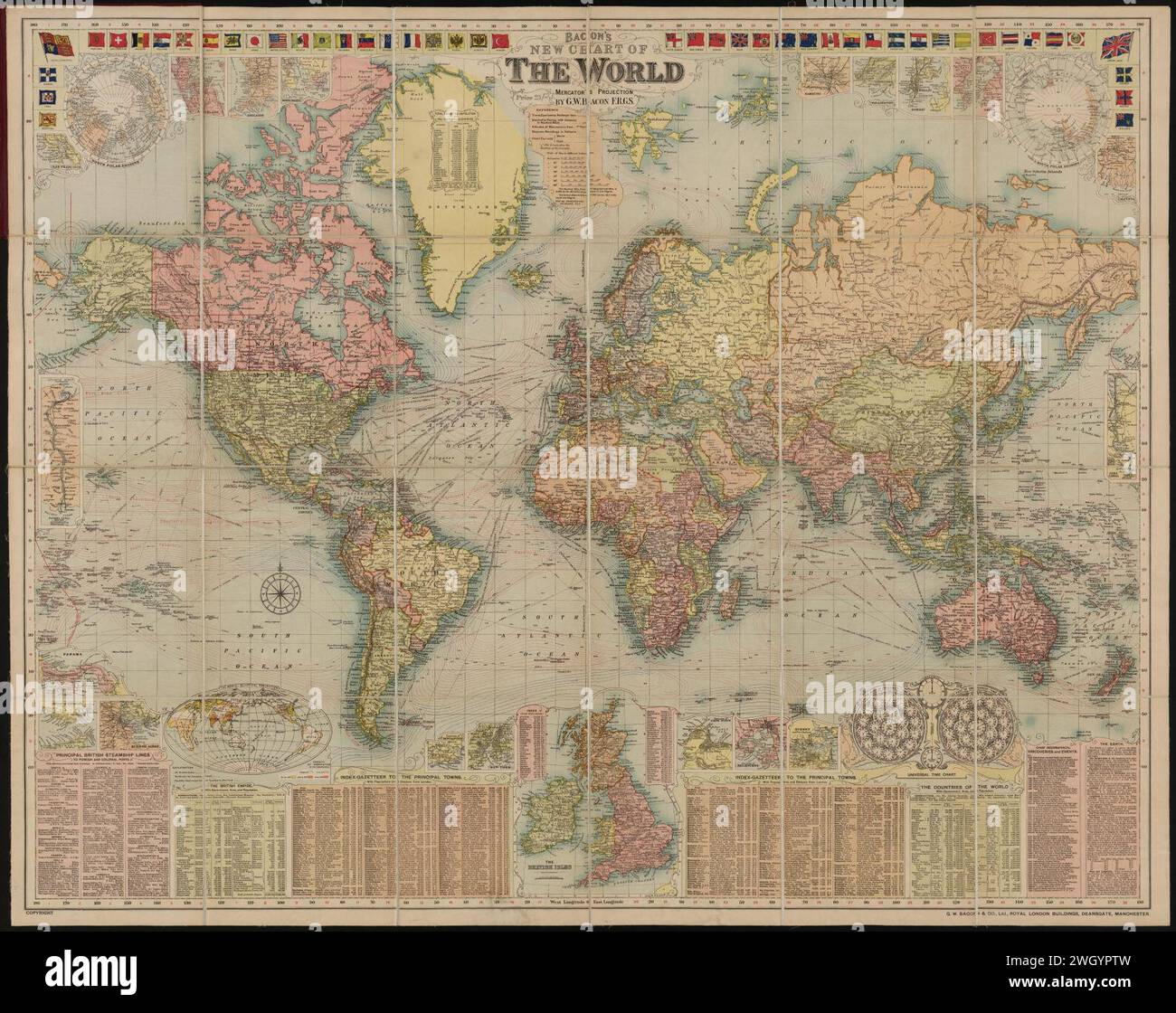 Bacon's new chart of the world Mercator's projection (5008614 Stock ...