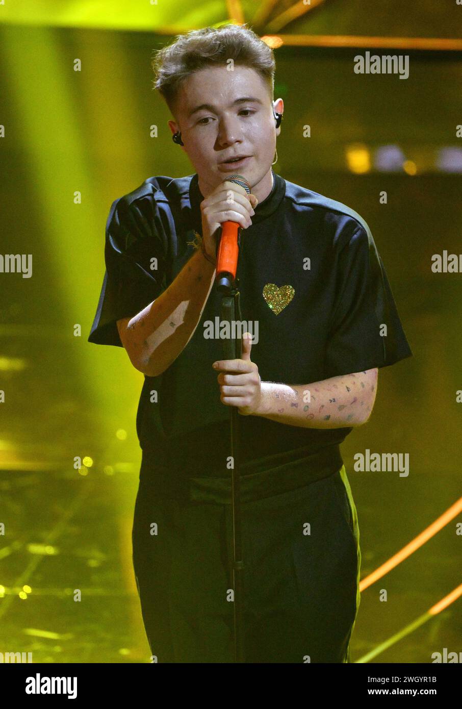 February 7, 2024, Sanremo: Italian singer Alfa performs on stage at the ...