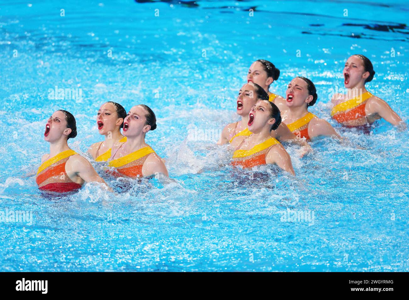 Doha, Qatar. 6th Feb, 2024. Spain team group (ESP) Artistic Swimming : World Aquatics ...