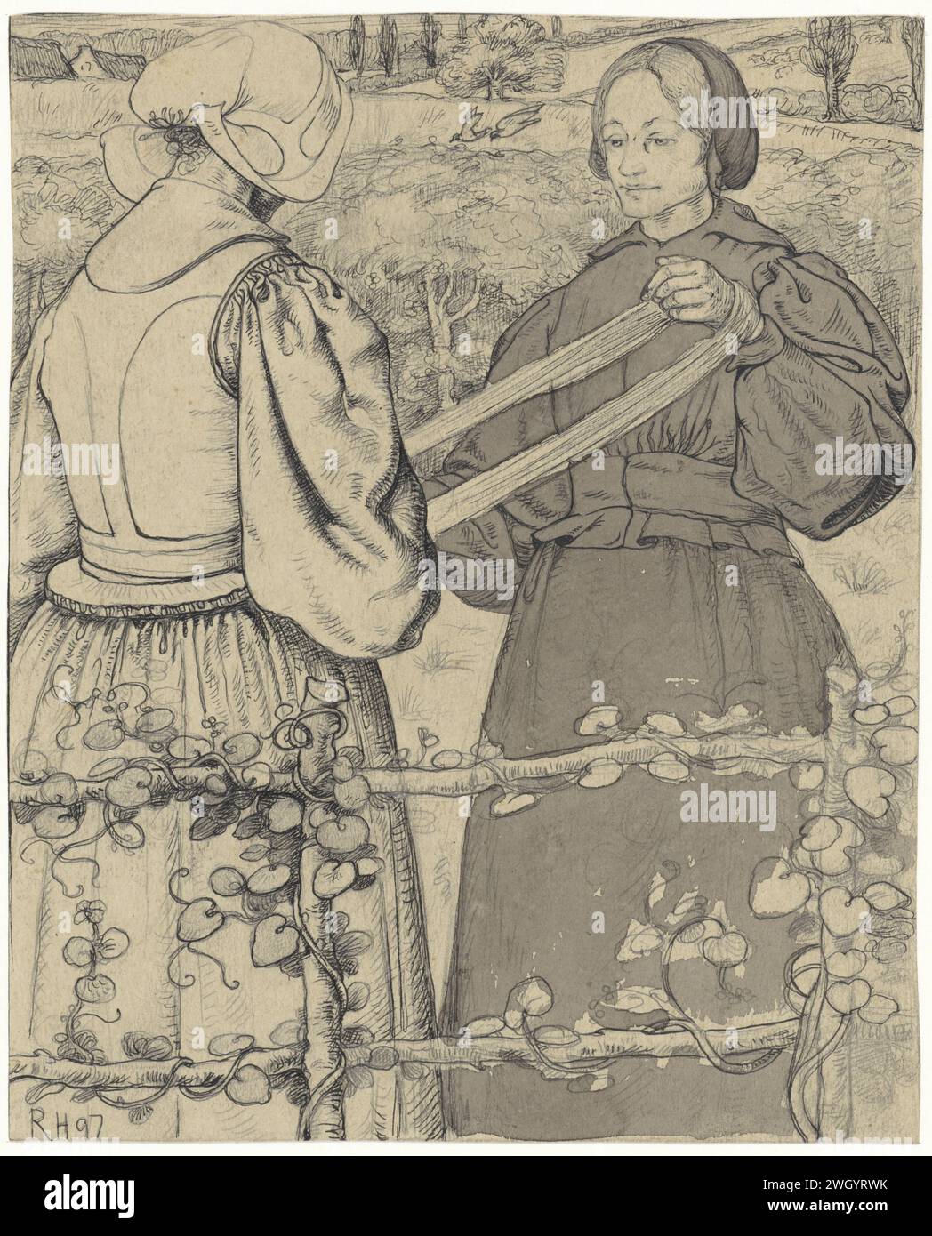 Huizer Girls Winden Garen, Richard Nicolaüs Roland Holst, 1897 drawing ...