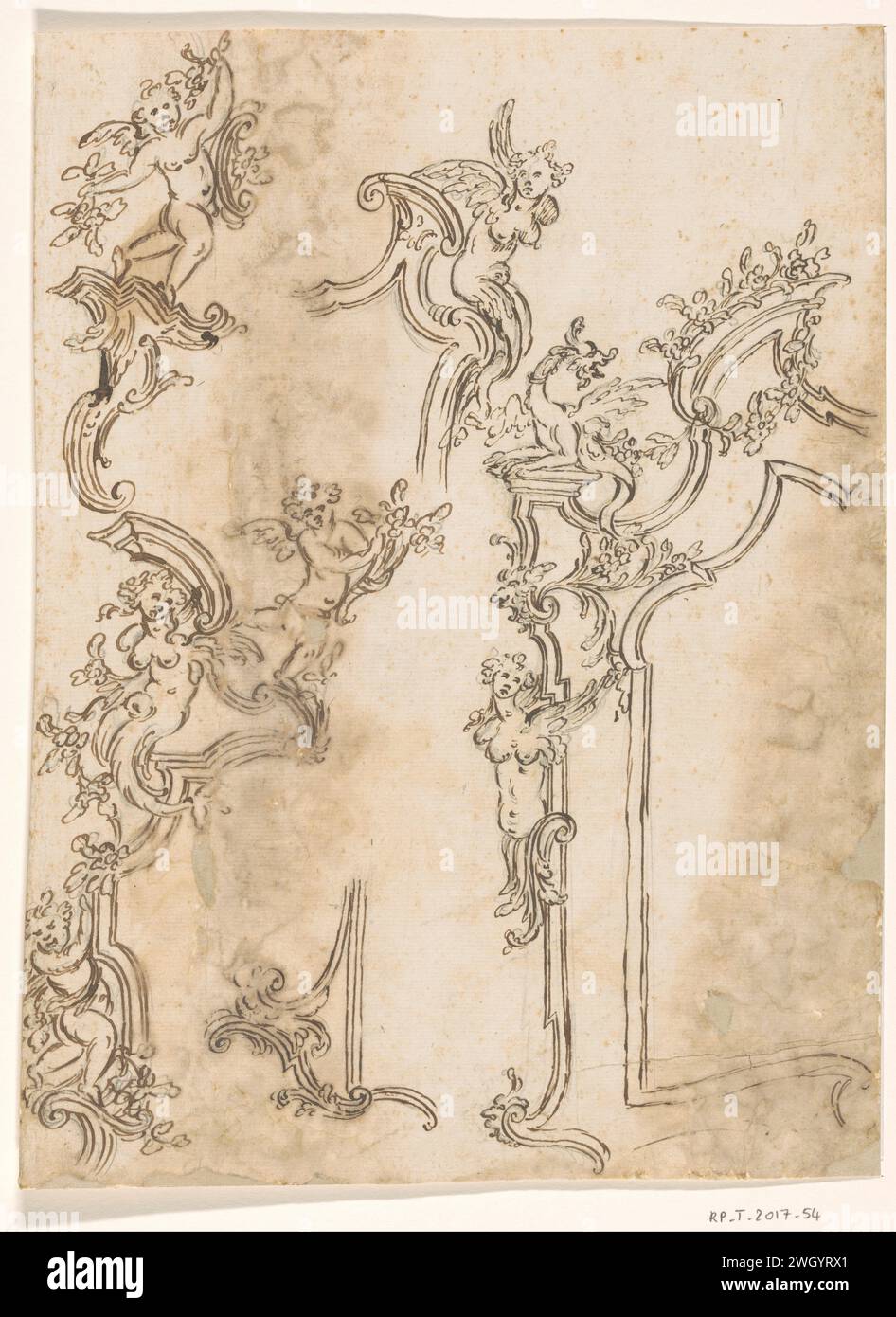 The left half of a mirror list with a winged female figure and a dragon ...