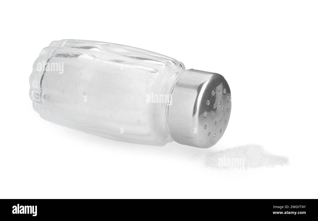 One glass salt shaker isolated on white Stock Photo - Alamy