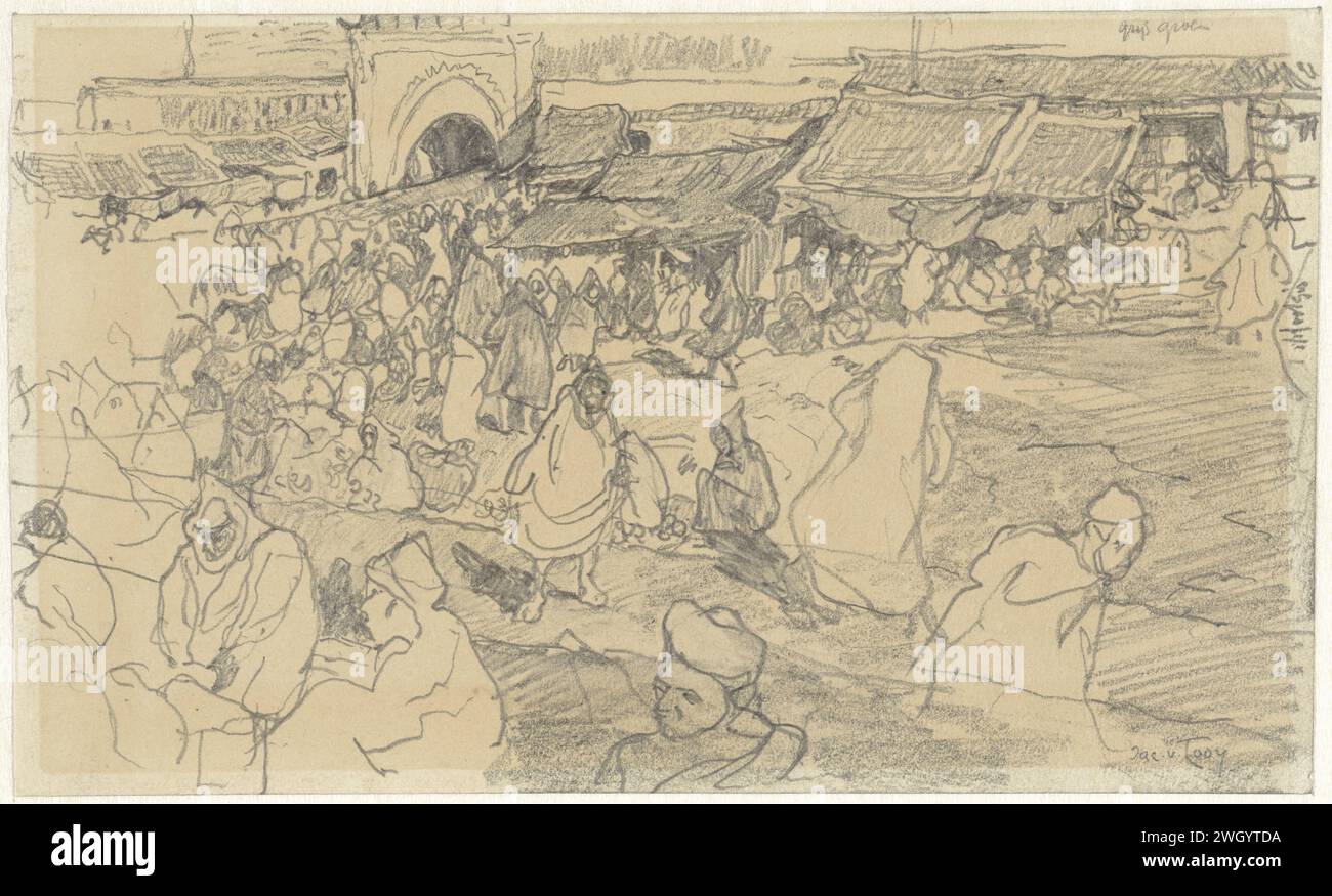 Arab market, Jac van Looij, 1865 - 1930 drawing paper. pencil market ...