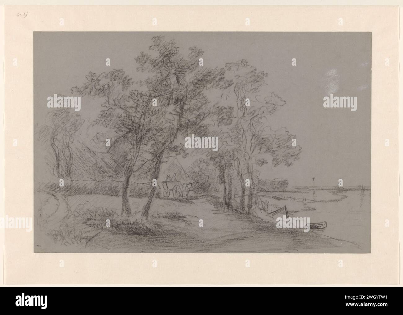 Rivierschap, Piet Meiners, 1867 - 1903 drawing paper. chalk river Stock ...