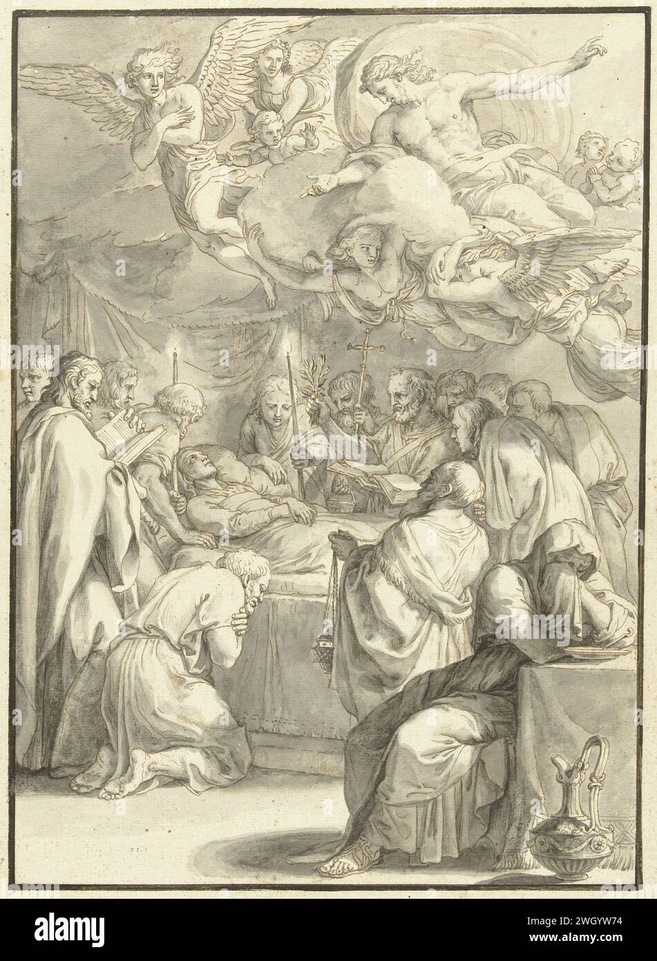 The deathbed of Maria, Jacques Stella, 1606 - 1657 drawing Design for a ...
