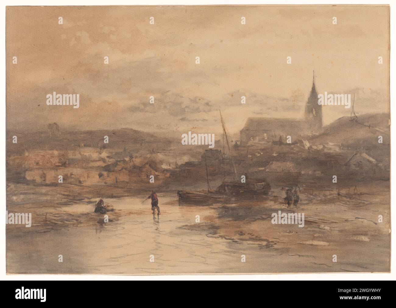 Landscape with church, 1823 - 1876 drawing paper. watercolor (paint ...