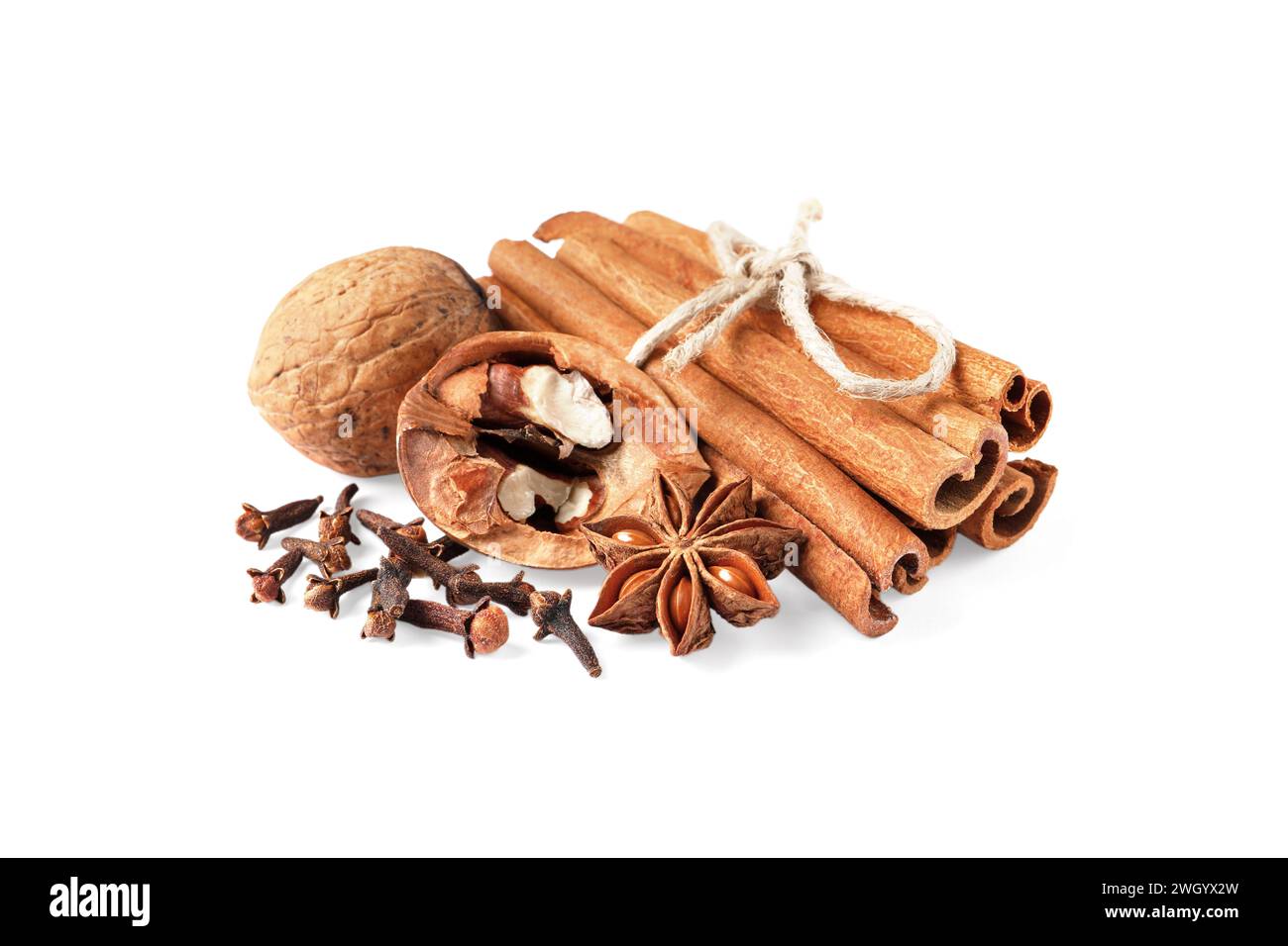 Different spices and nuts on white background Stock Photo - Alamy