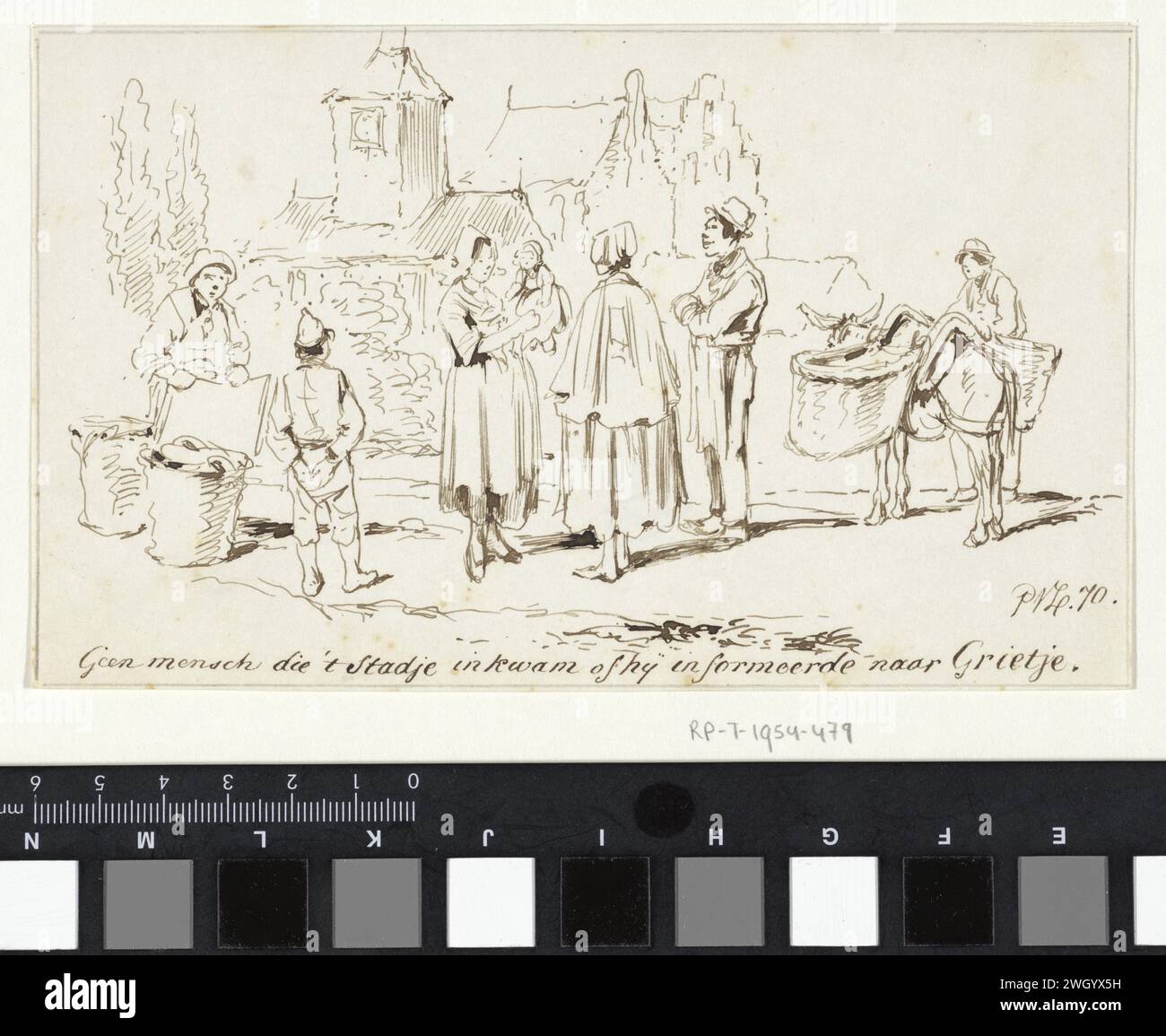 Group of people on the street, Pieter van Loon, 1870 drawing paper. ink ...