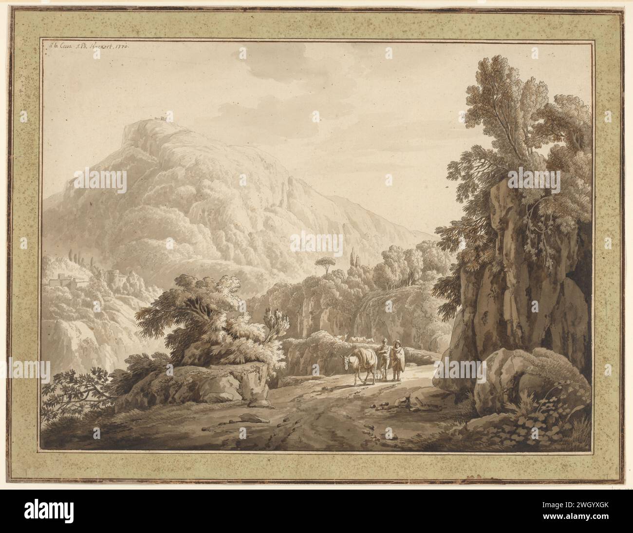 Roman landscape with Bergweg on which two men with a mule, Jacob ...