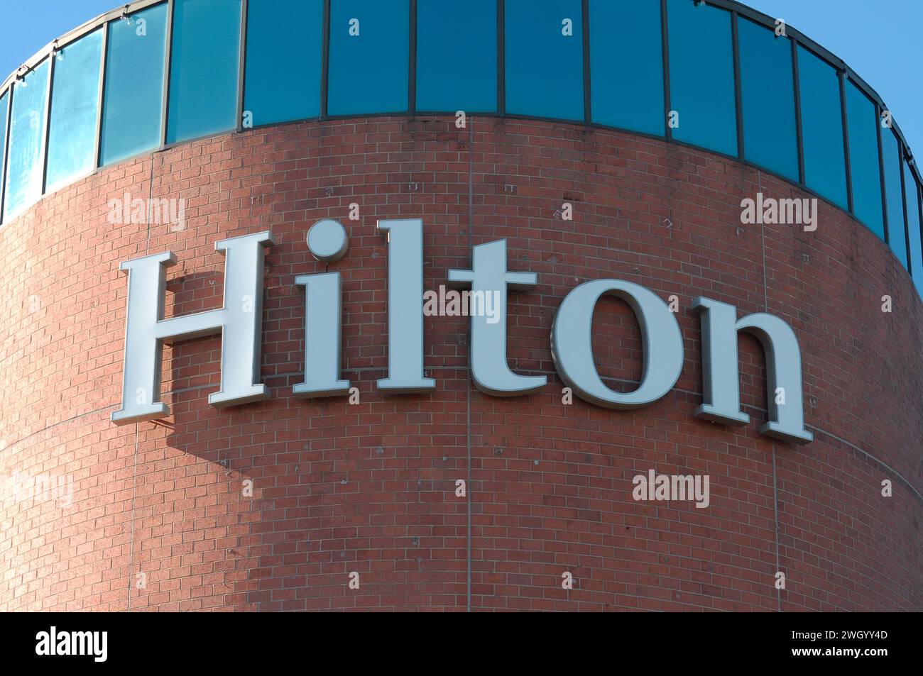 New York, United States. 06th Feb, 2024. The Hilton logo is seen on a ...